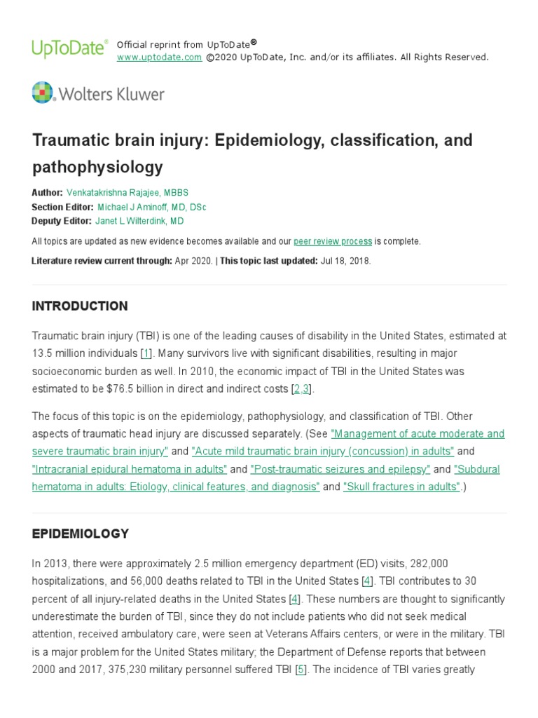 Traumatic Brain Injury - Epidemiology, Classification, and ...