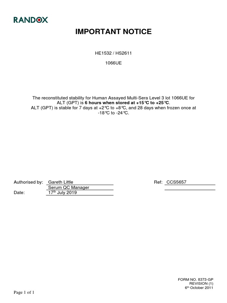 1066UE 2023-01 RANDOX Level 3 | PDF | Chemistry | Nature
