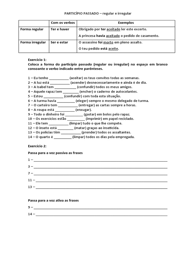 Participio Passado Regular e Irregular | PDF