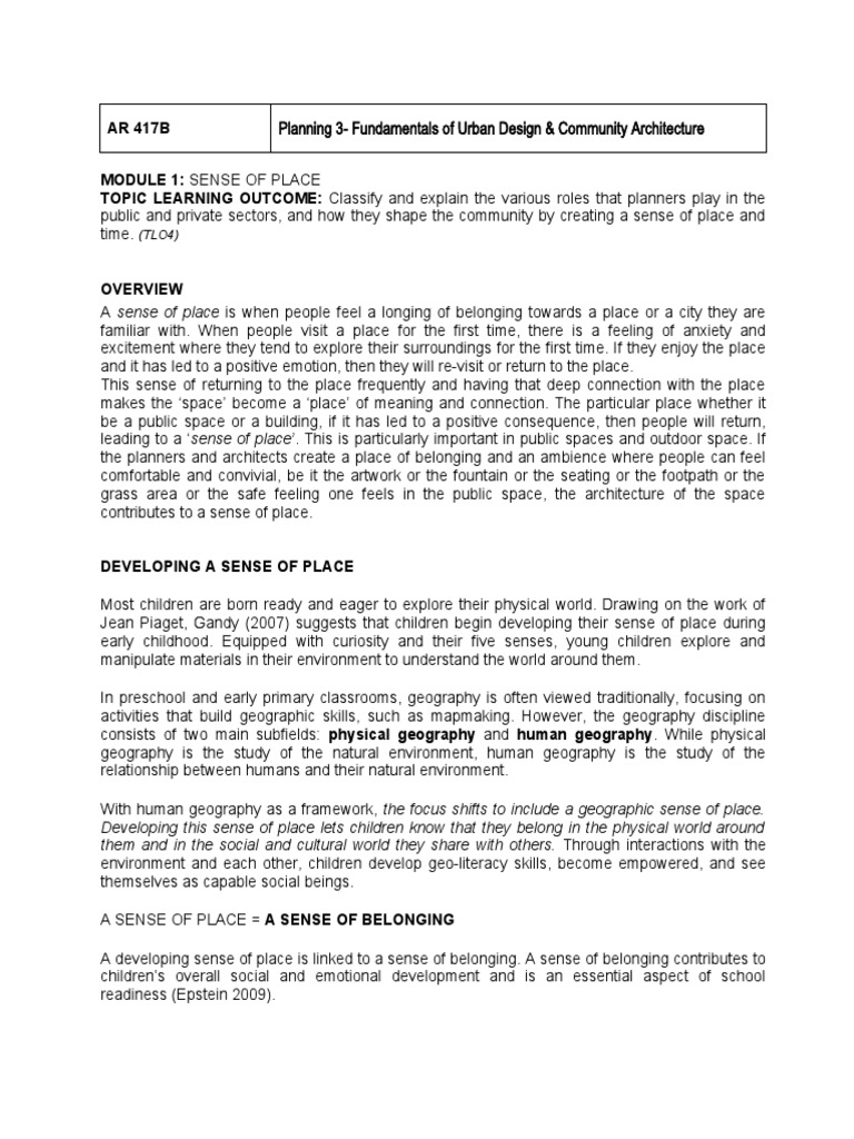 Planning 3 Module 1 | PDF | Geography | Psychological Concepts