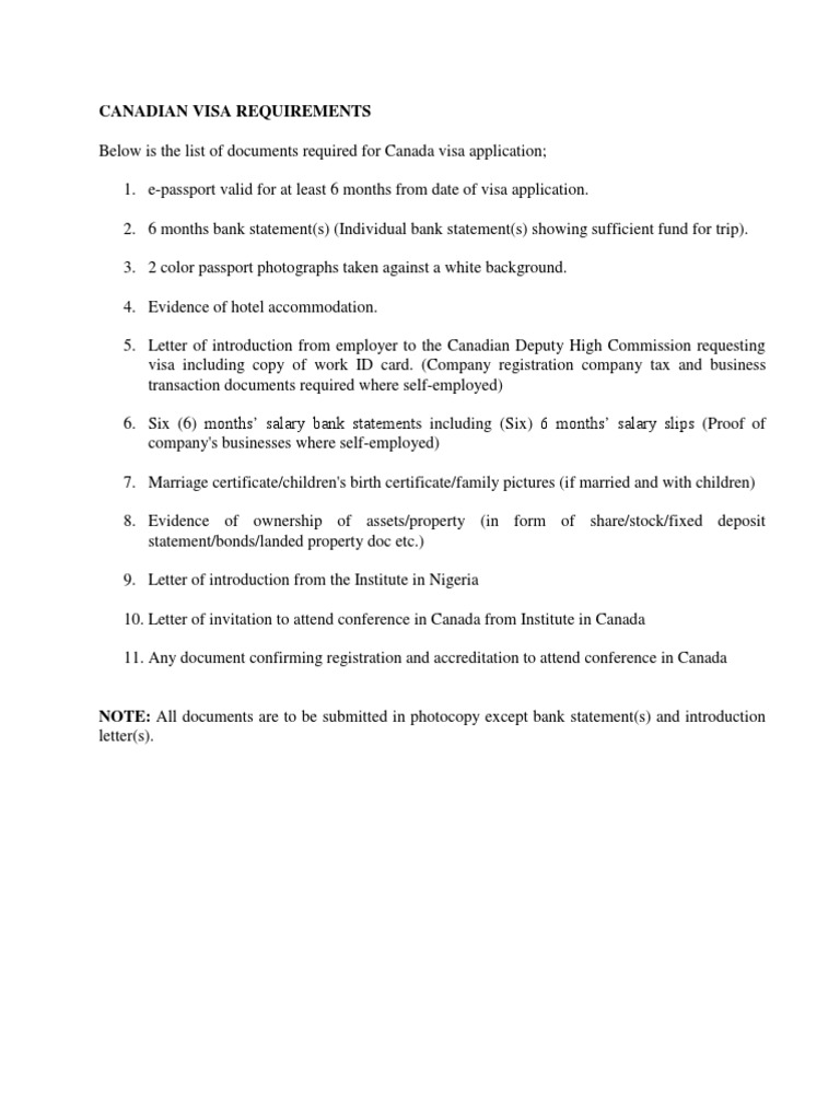 Canadian Visa Document Checklist | PDF