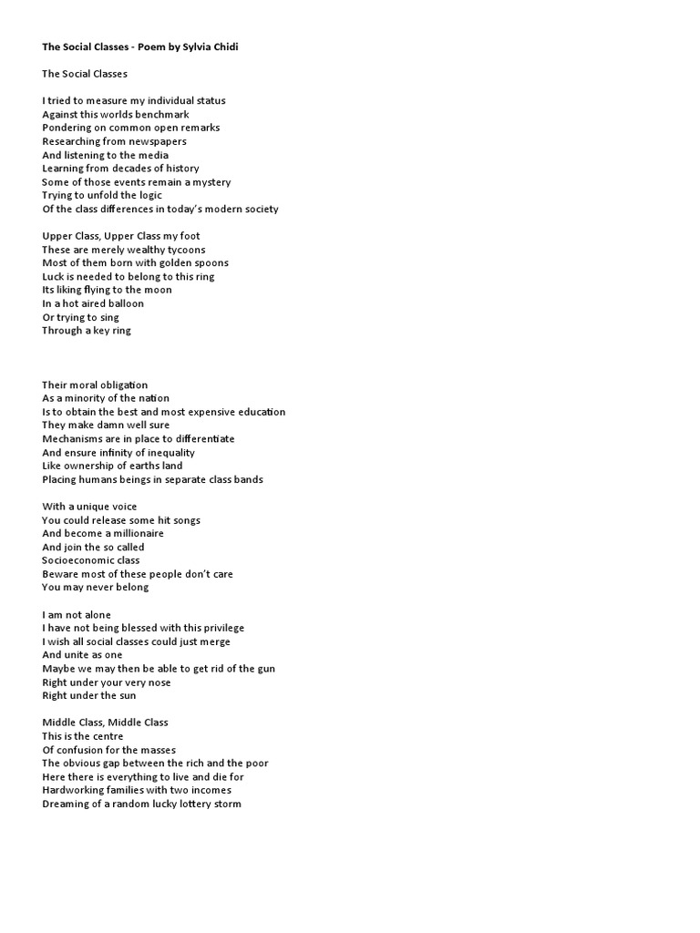 The Social Classes - Poem by Sylvia Chidi | PDF | Social Inequality ...