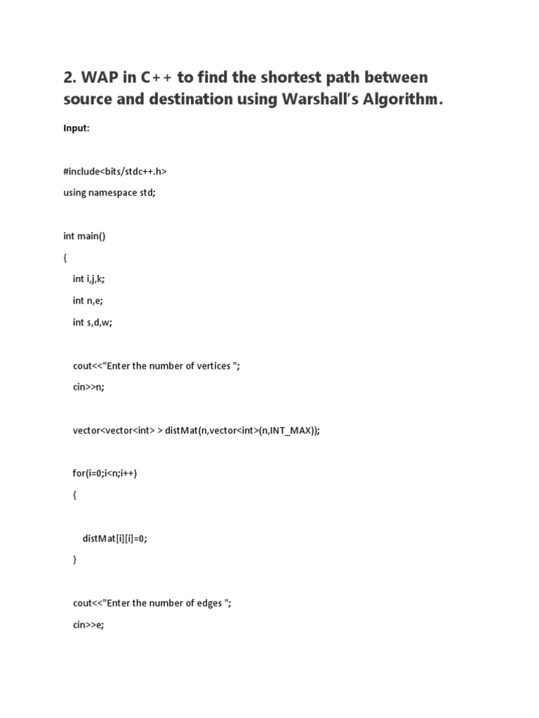WAP in C++ To Find The Shortest Path Between Source and Destination ...