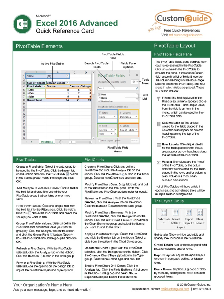 Excel 2016 Advanced: Quick Reference Card | PDF | Application Software | Computing