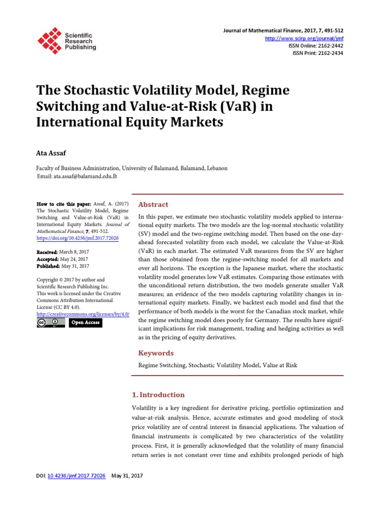 The Stochastic Volatility Model, Regime Switching and Value-At-Risk ...