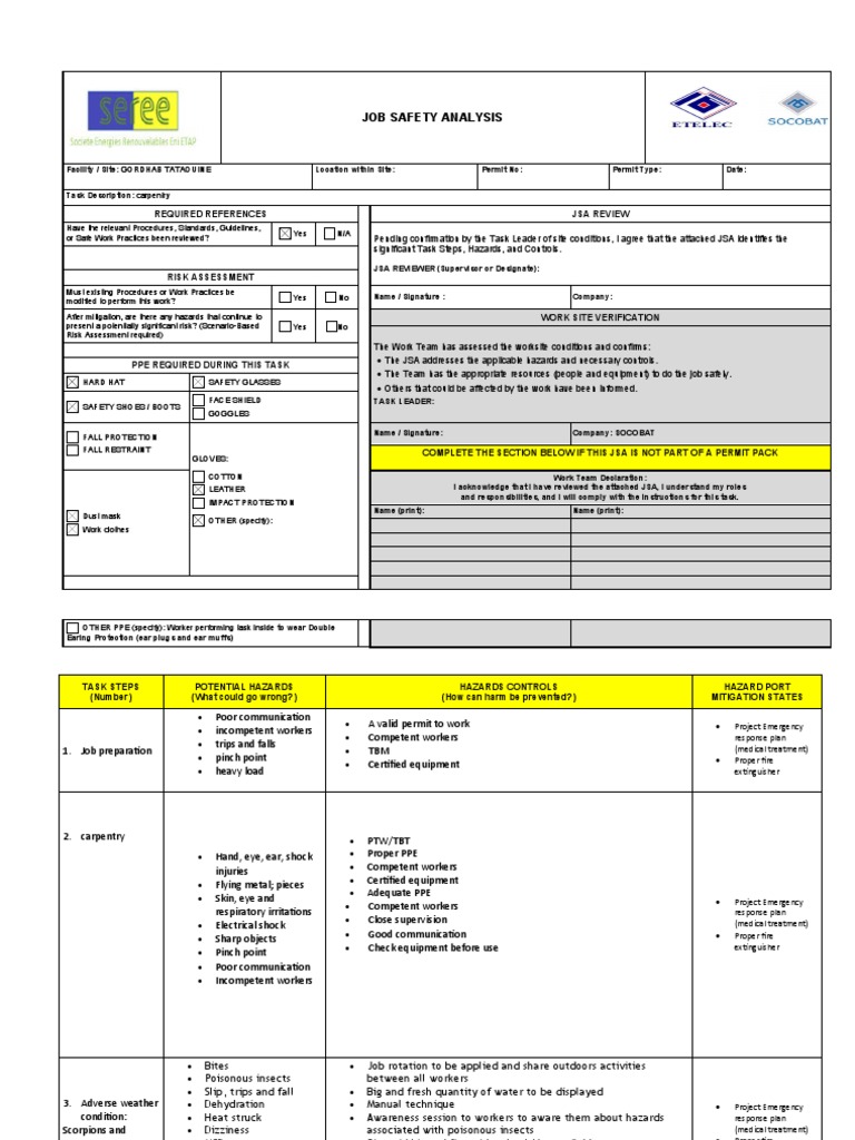 Jsa Carpentry | PDF | Personal Protective Equipment | Prevention