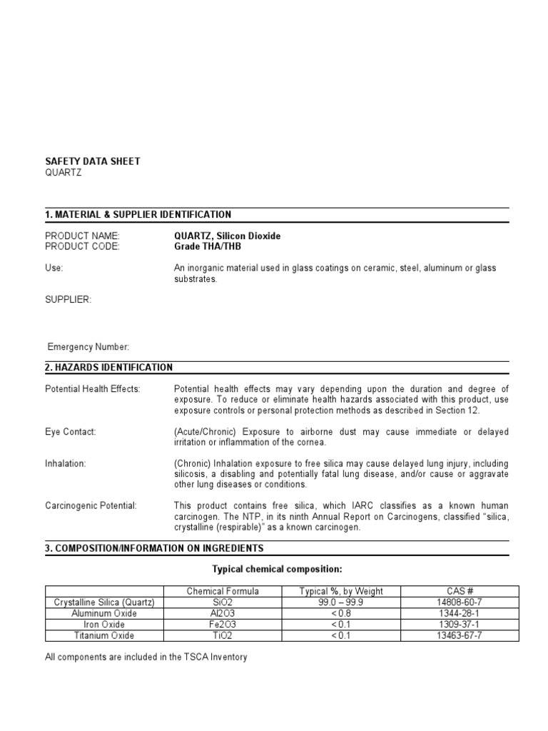 MSDS Quartz | Download Free PDF | Silicon Dioxide | Dangerous Goods
