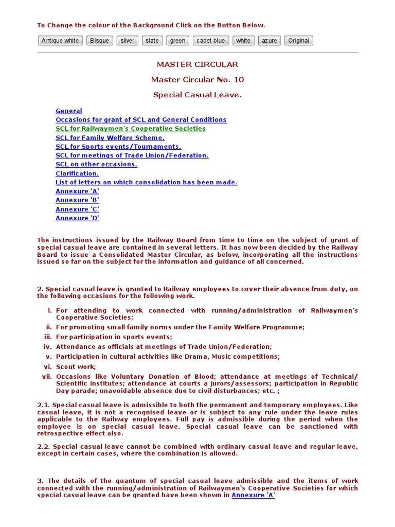 Master Circular Master Circular No. 10 Special Casual Leave | PDF ...