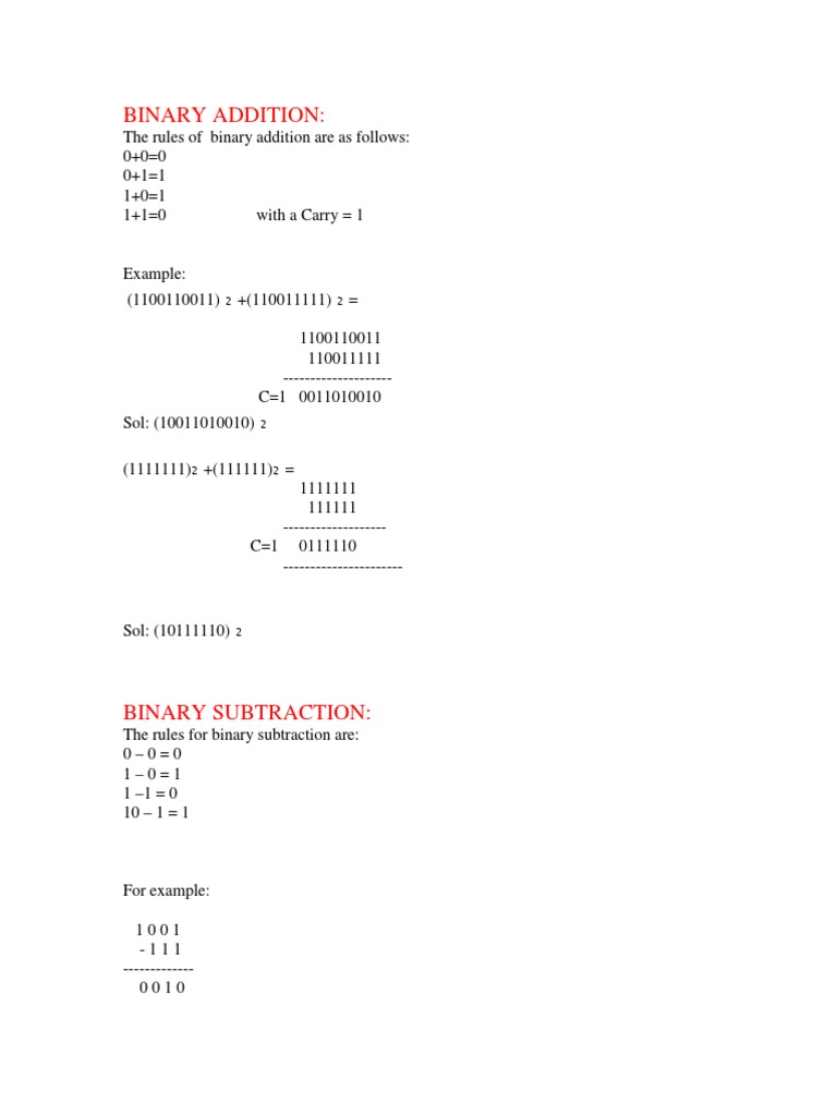 Binary Addition | PDF | Binary Coded Decimal | Subtraction