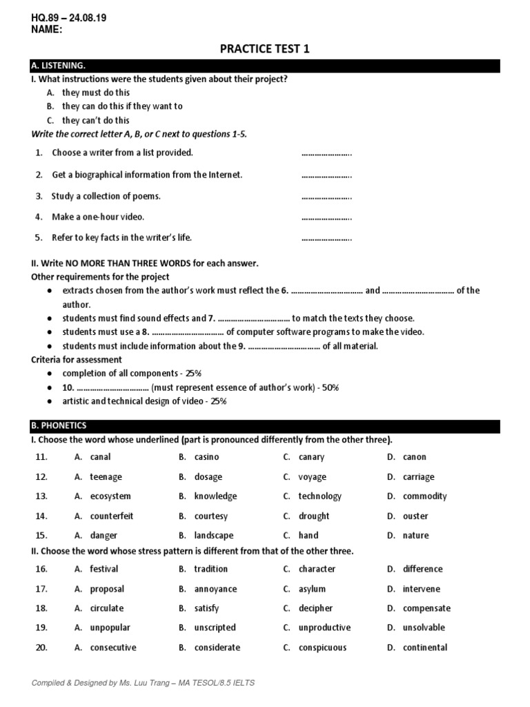 Week 5 - Practice Test 1 | PDF | Science