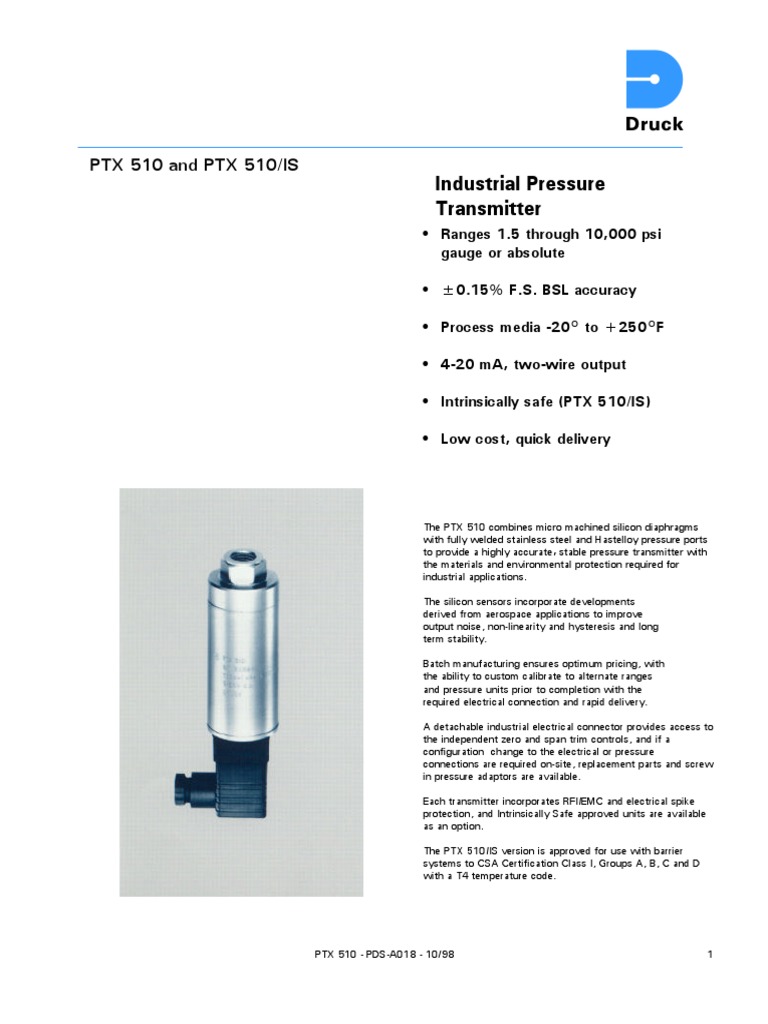 PTX 510 and PTX 510/IS: Industrial Pressure Transmitter | PDF ...