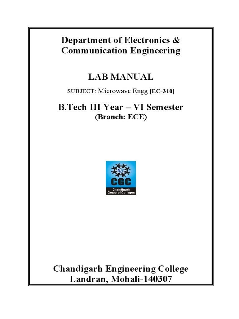 Department of Electronics & Communication Engineering Lab Manual | PDF | Microwave | Power Supply