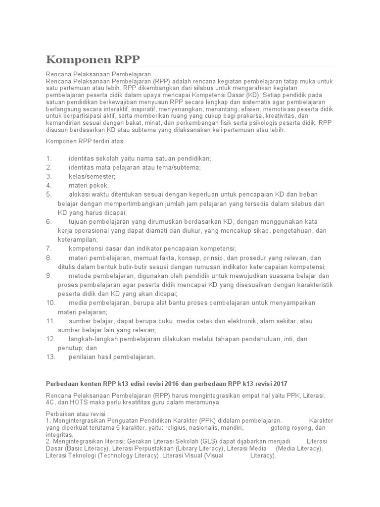 Perbedaan RPP K13 Revisi 2016 dan 2017 | PDF | Karier & Perkembangan