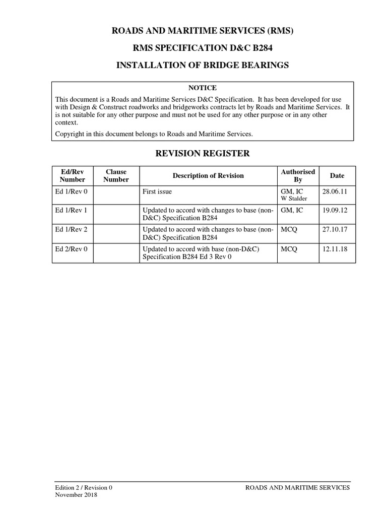 Roads and Maritime Services (RMS) Rms Specification D&C B284 ...