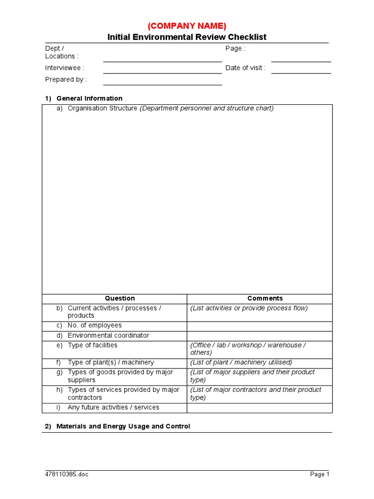Initial Environmental Review Checklist Summary | PDF | Waste Management ...