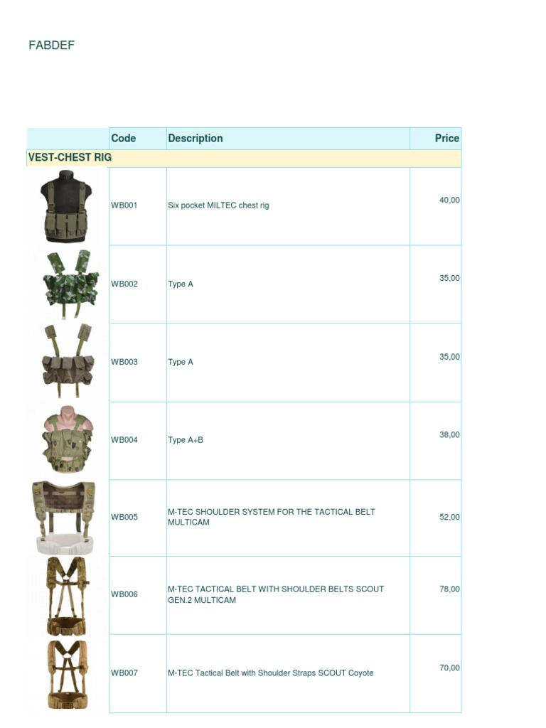 M-TEC Tactical Gear and Armor Price List | PDF | Military Of The United ...