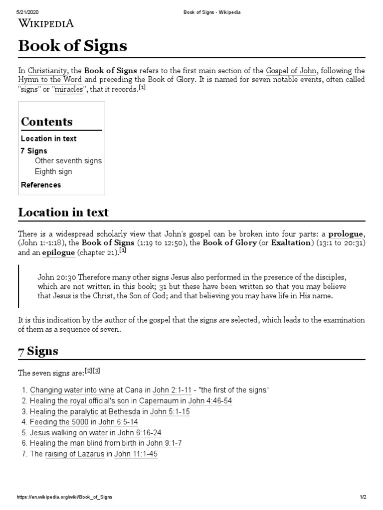 Book of Signs - Wikipedia | PDF | Gospel Of John | New Testament