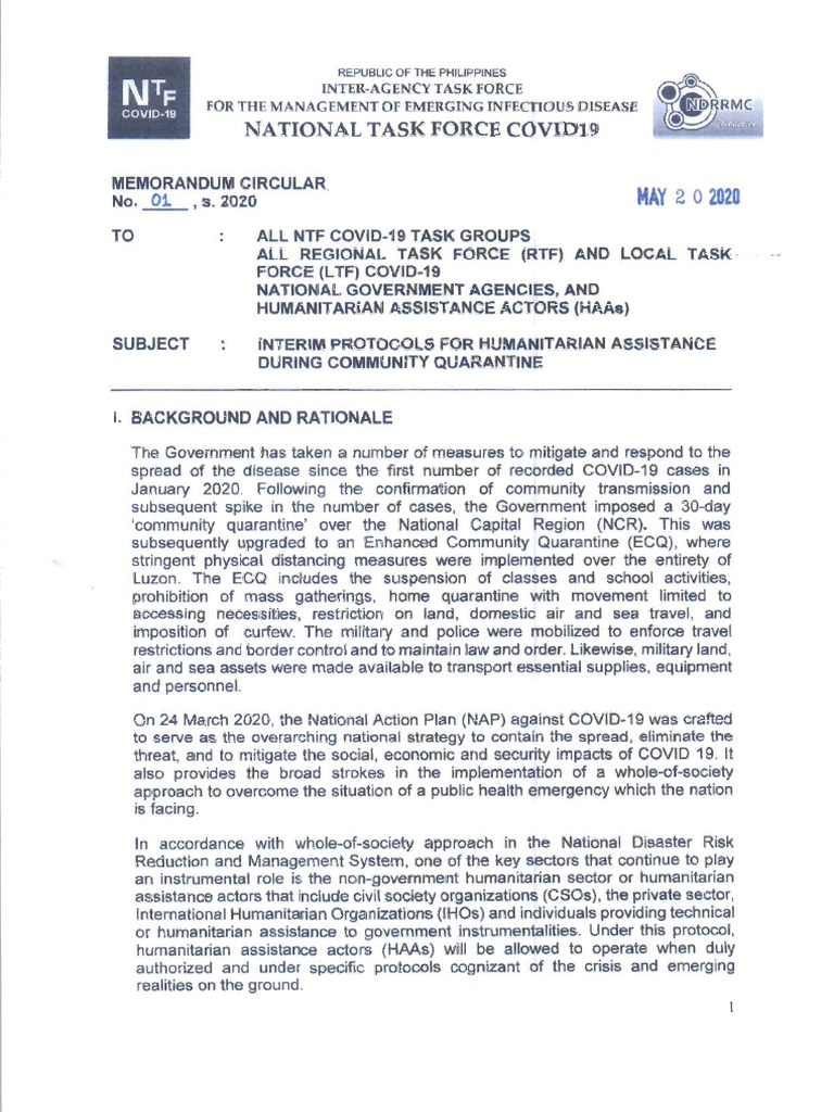 NTF NDRRMC Memo Circular No. 01 S. 2020 | PDF