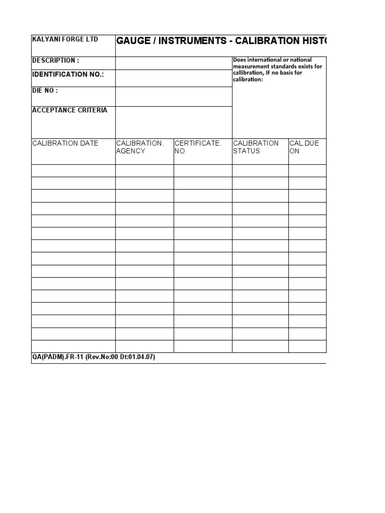 Calibration Record for Engineers | PDF