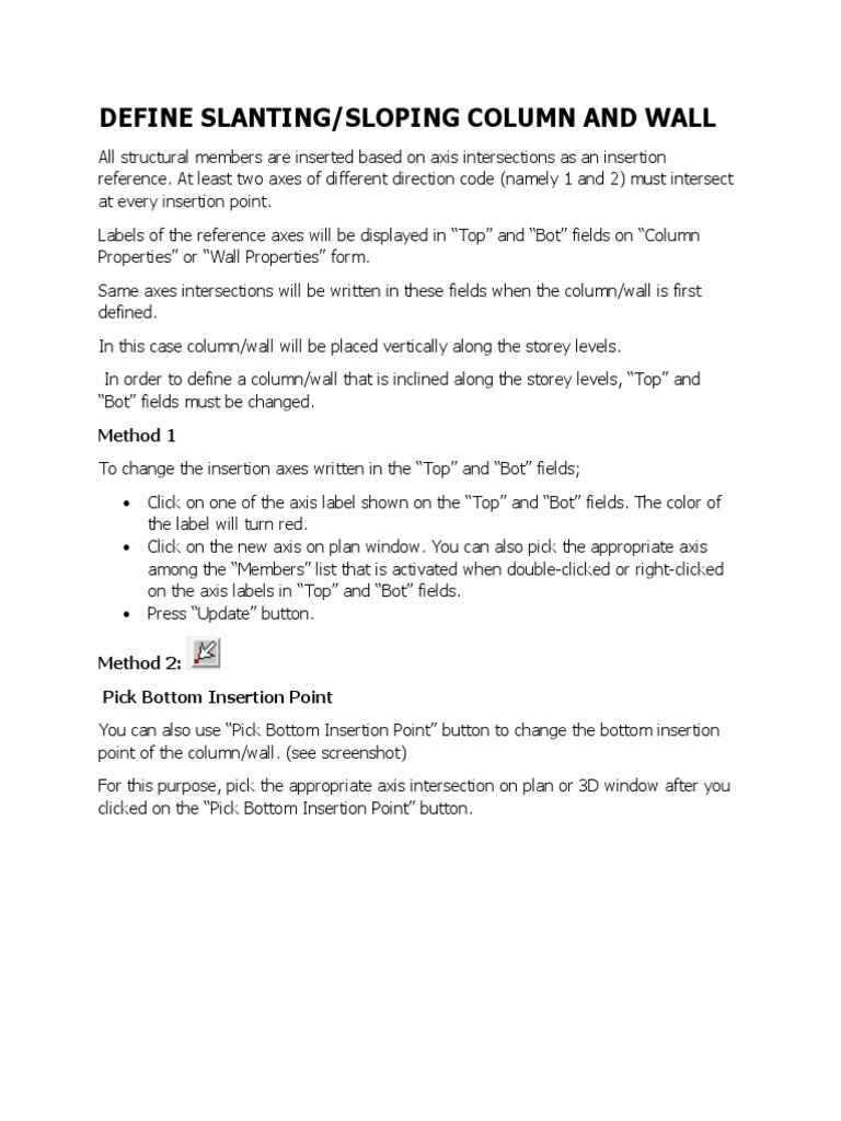 Define Slanting/Sloping Column and Wall: Method 1 | PDF | Button ...