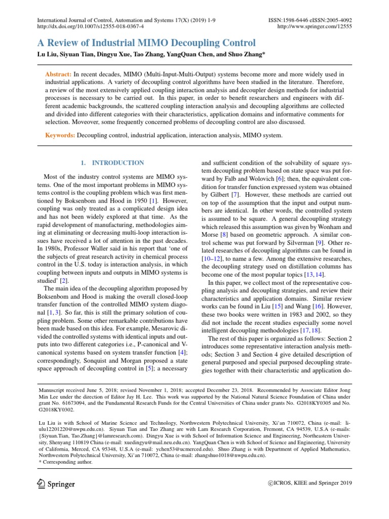 A Review of Industrial MIMO Decoupling Control | PDF | Control Theory ...