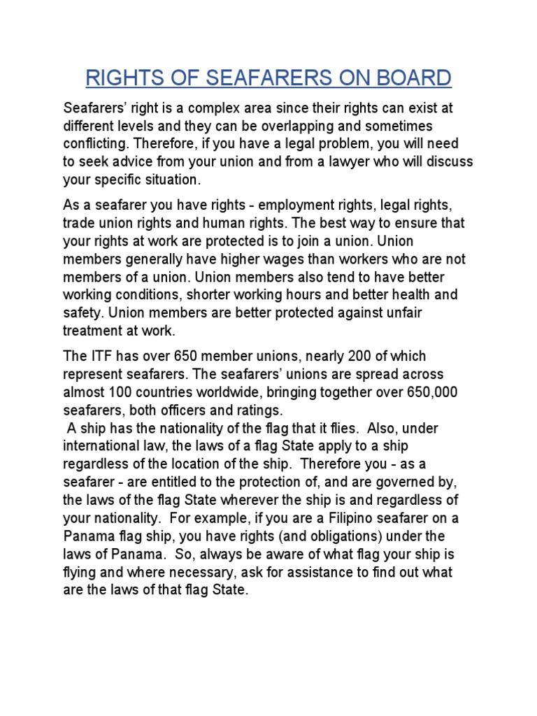 Rights of Seafarers On Board | PDF | International Labour Organization ...