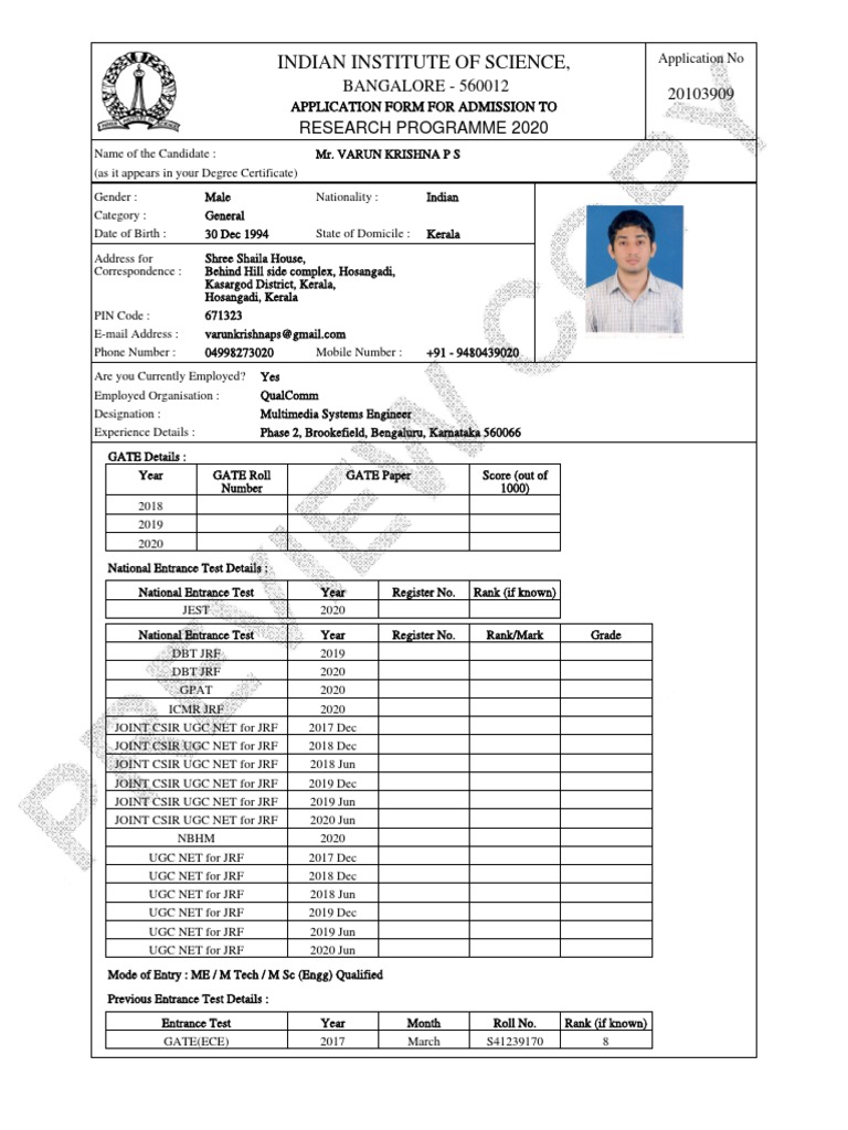 Indian Institute of Science,: Research Programme 2020 | PDF | Science