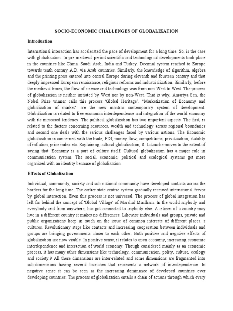 Socio-Economic Challenges of Globalization | PDF | Globalization ...