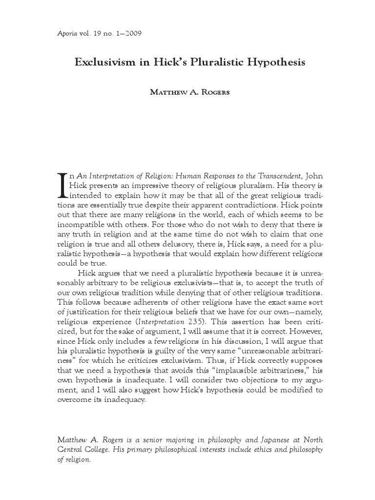 Rogers-Exclusivism in Hicks Pluralistic Hypothesis | PDF | Religious ...