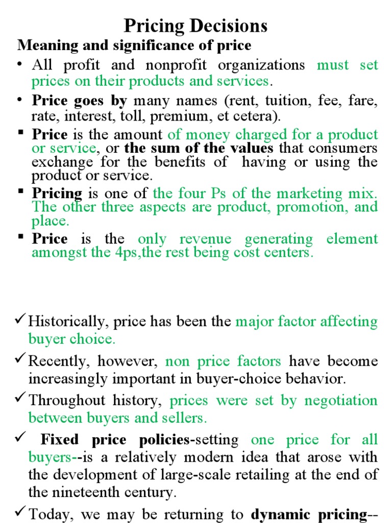 Pricing Decisions: Meaning and Significance of Price | PDF | Pricing ...