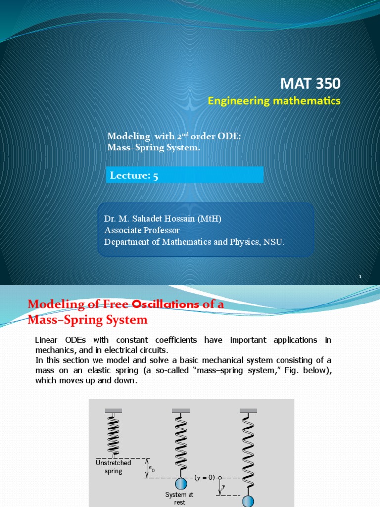 Engineering Mathematics: Modeling With 2 Order ODE: Mass-Spring System ...