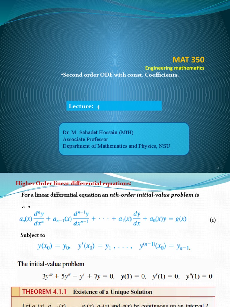 Second Order ODE With Const. Coefficients | Download Free PDF | Ordinary Differential Equation ...