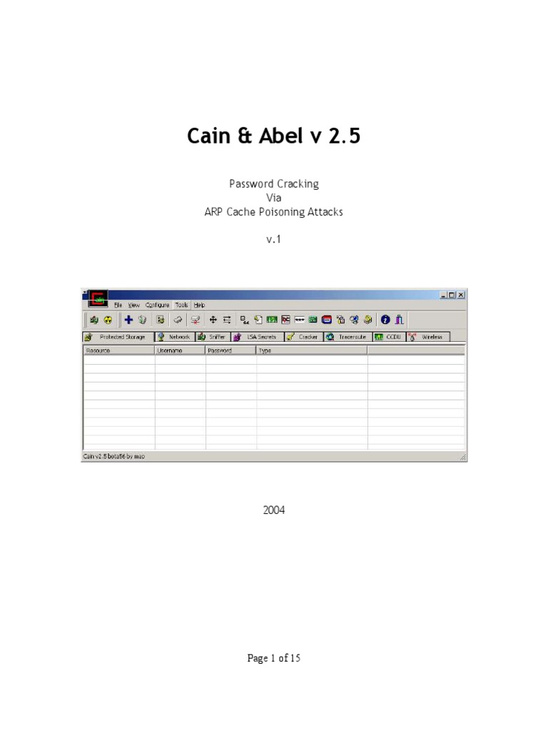 Cain & Abel V 2.5: Password Cracking Via ARP Cache Poisoning Attacks v.1 | PDF | Password ...
