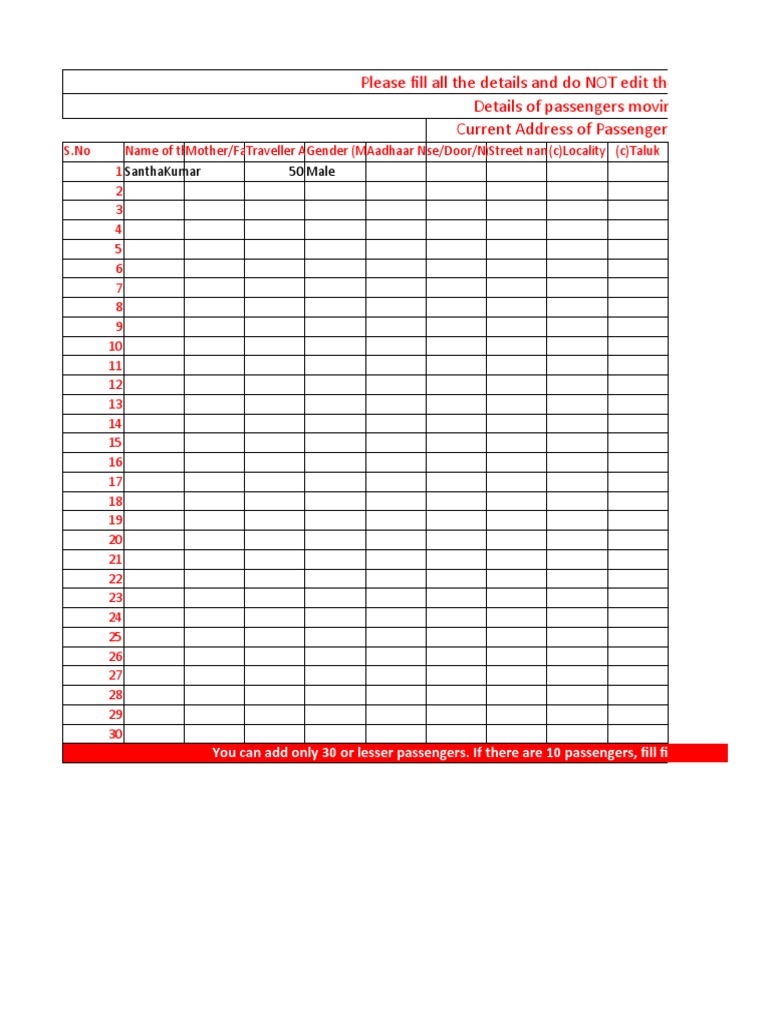 Passenger Details Form Template | PDF