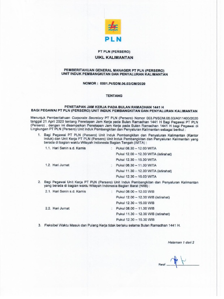 012 - Surat Edaran Jam Kerja Pada Bulan Ramadhan | PDF