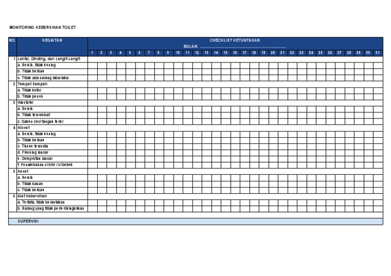 Checklist Monitoring Kebersihan Toilet | PDF