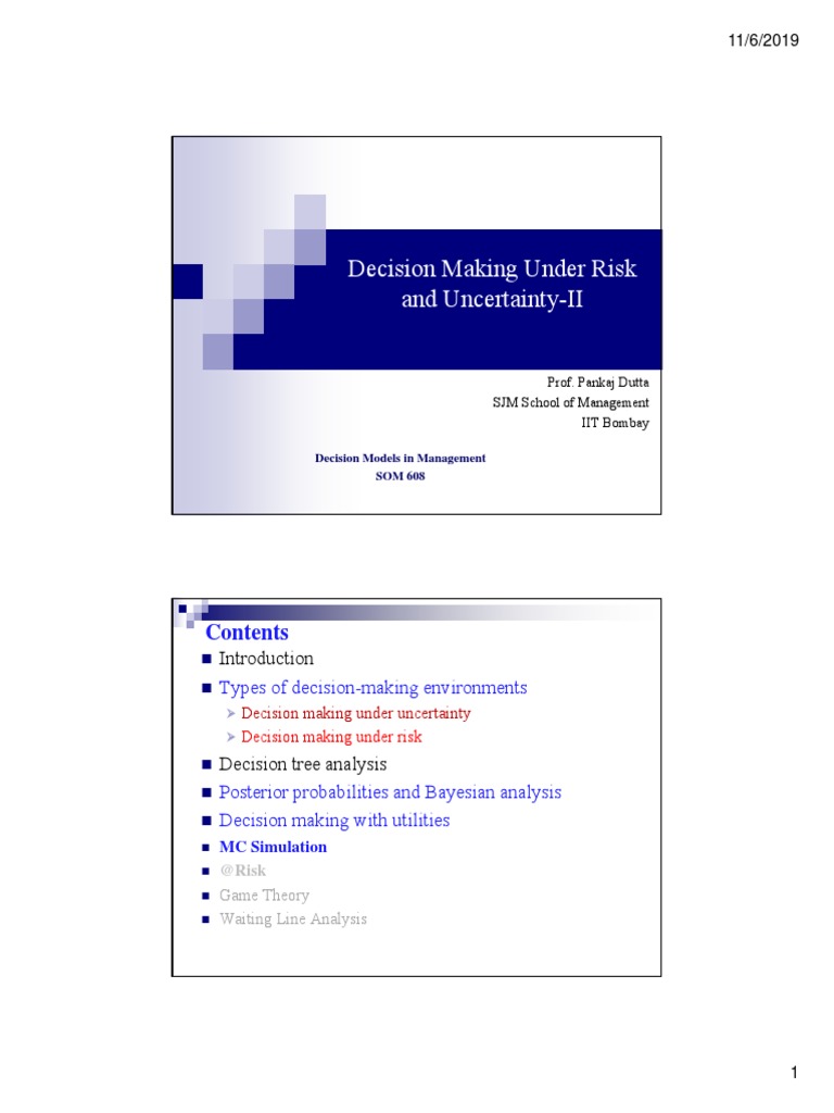 Decision Making Under Risk and Uncertainty II 2019 PDF | PDF | Utility ...