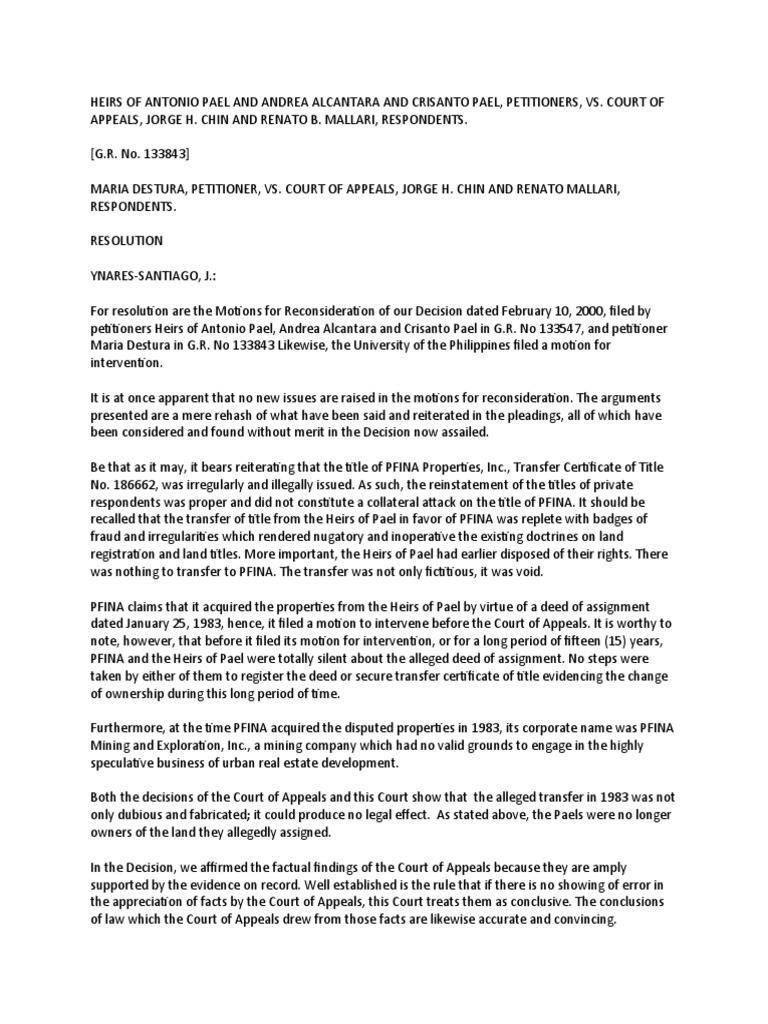 U.Heirs of Pael V CA 2001 | PDF | Intervention (Law) | Injunction