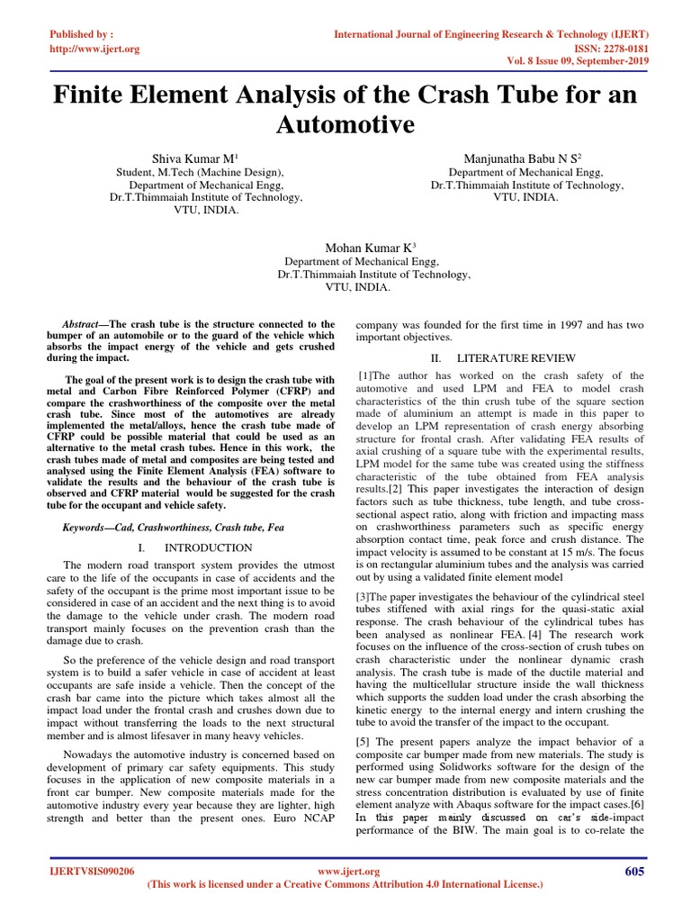 Finite Element Analysis Of The Crash Tube For An Automotive