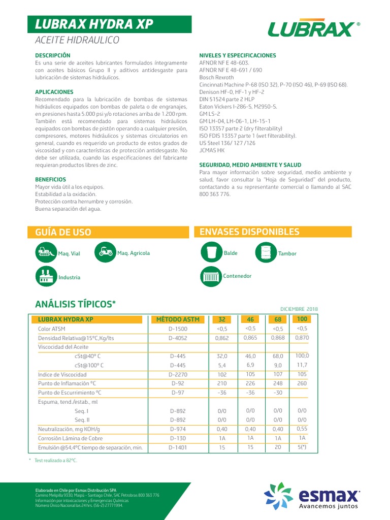 OR Ficha LUBRAX HYDRA XP | PDF | Lubricante | Sustancias químicas