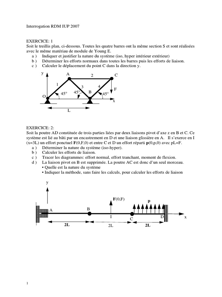 Exercices de RDM : Treillis et Poutres | PDF