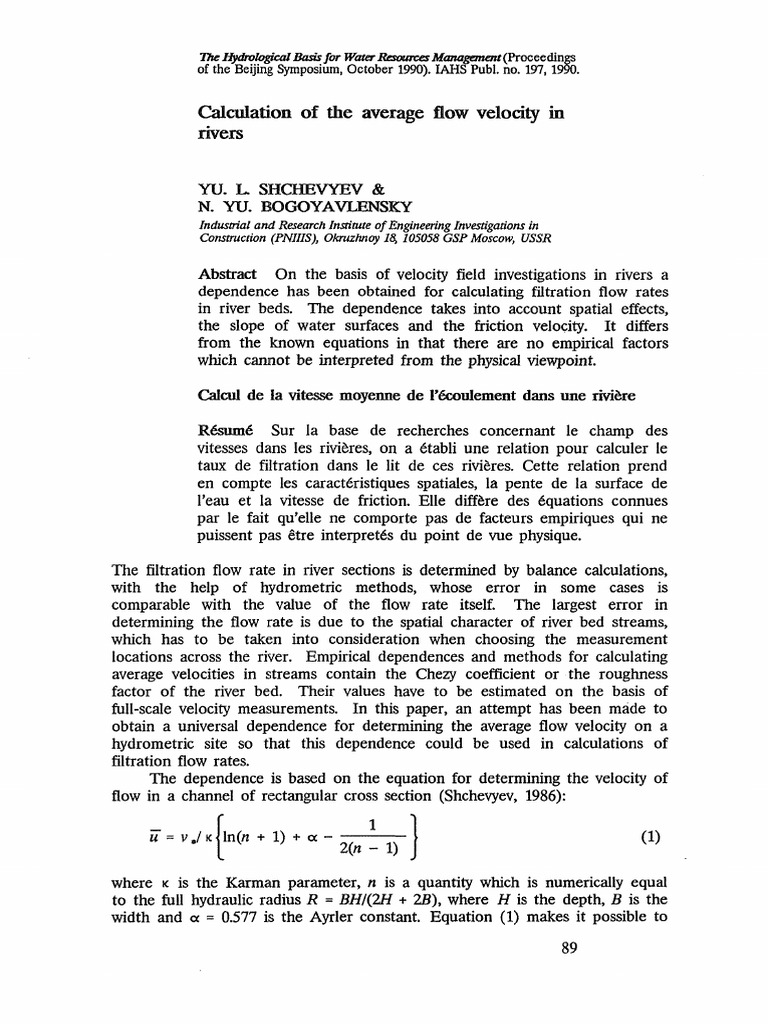 Average Flow Velocity in Rivers Calculation | PDF | Classical Mechanics ...