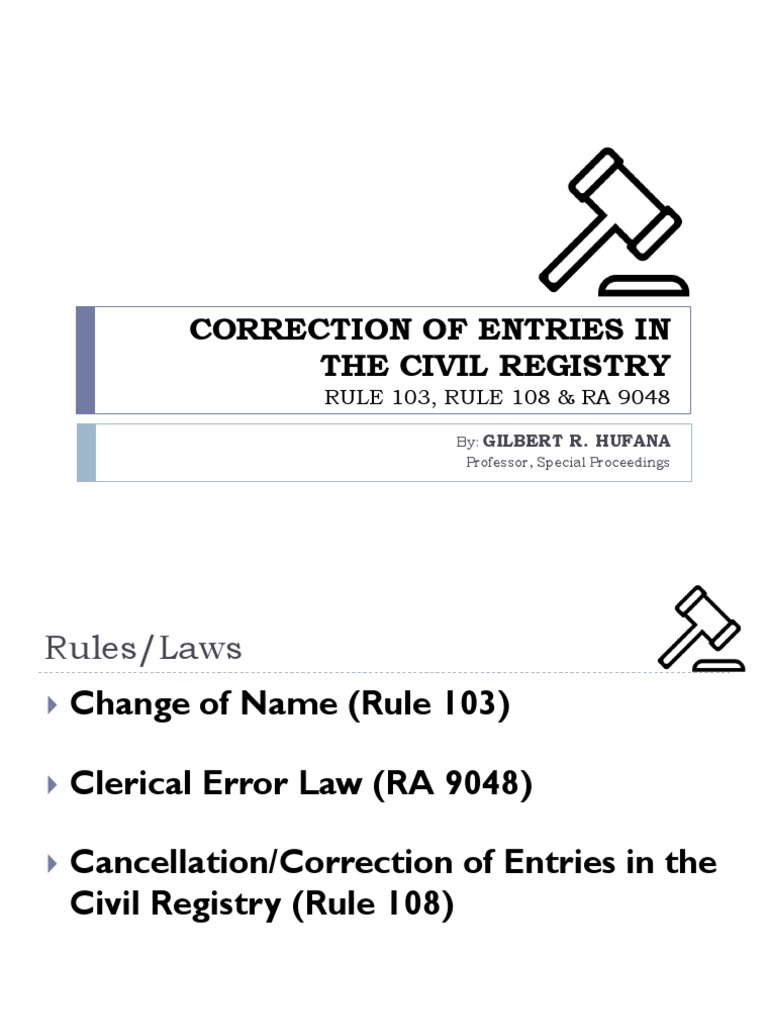 Administrative Correction of Clerical Errors in Civil Registry Records ...