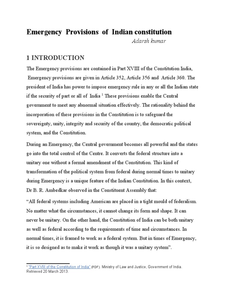 Emergency Provisions of Indian Constitution | PDF | State Of Emergency ...