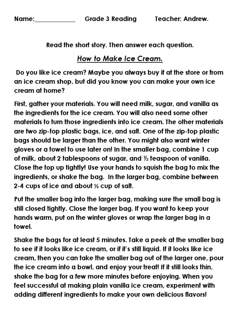 G3 Eng Reading How To Make Ice Cream | PDF | Adverb | Languages