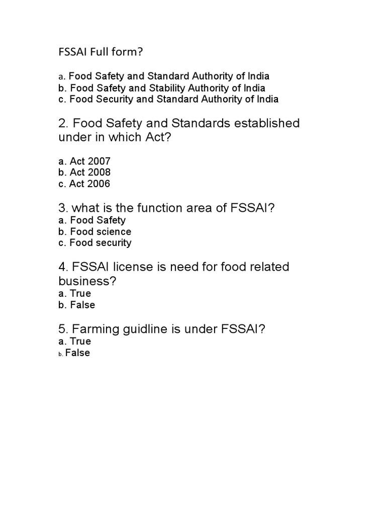 FSSAI Quetion | PDF
