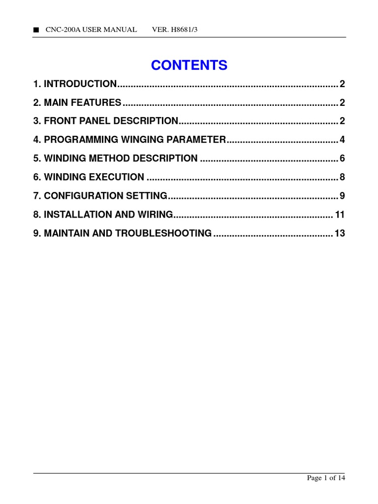 Cnc-200A User Manual Ver. H8681/3 | PDF | Electric Motor | Parameter (Computer Programming)