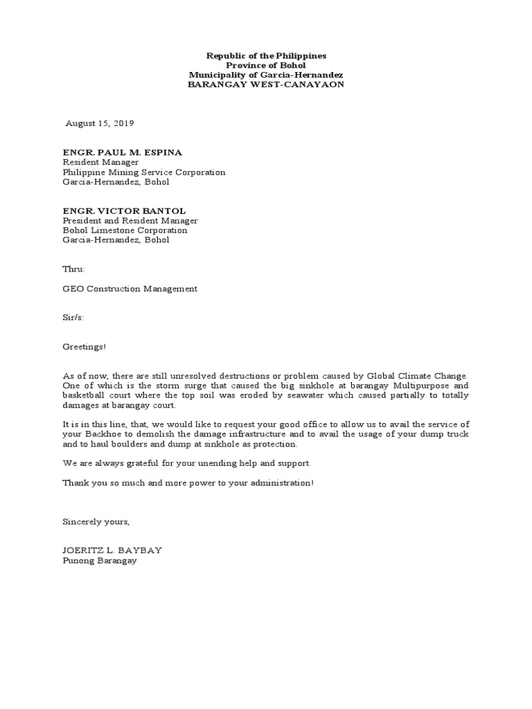 Republic of The Philippine3 REQUEST LETTER | Download Free PDF ...