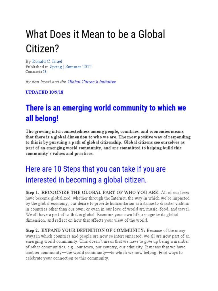 What Does It Mean To Be A Global Citizen | PDF | Community | Value (Ethics)