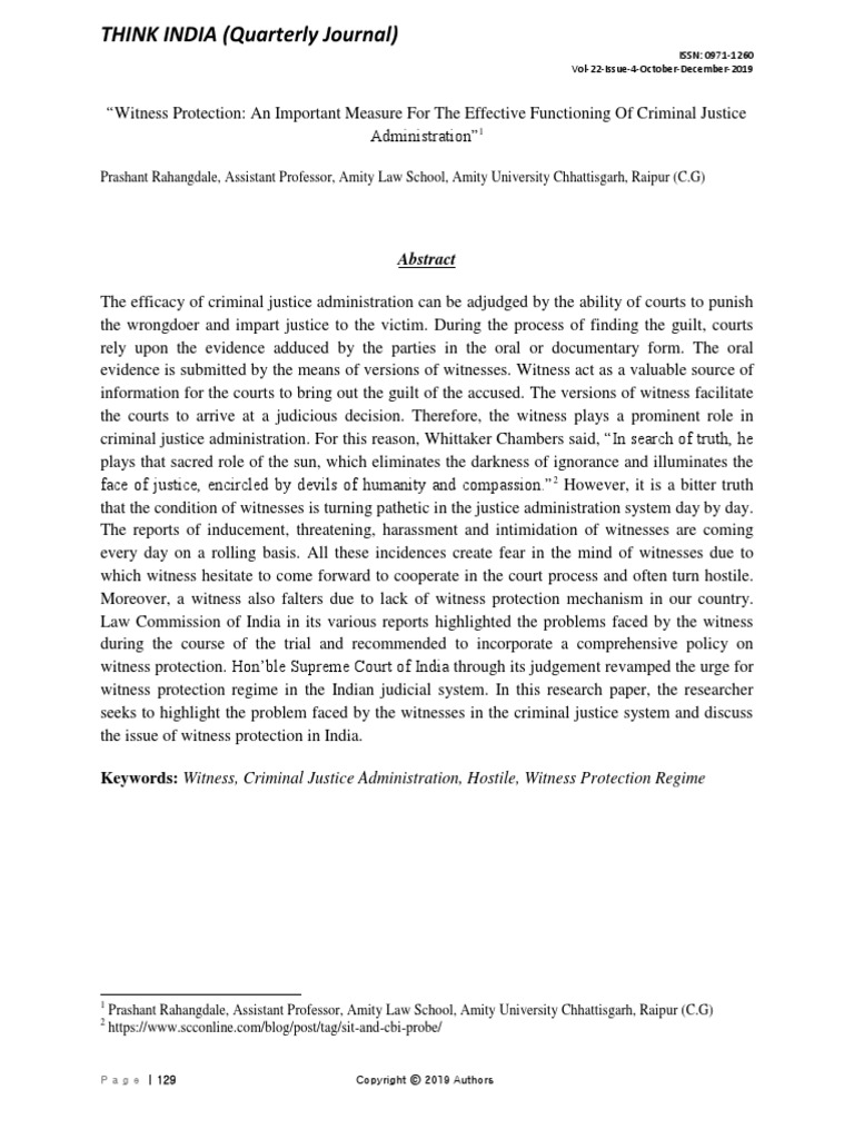 Witness Protection An Important Measure For The Effective Functioning ...